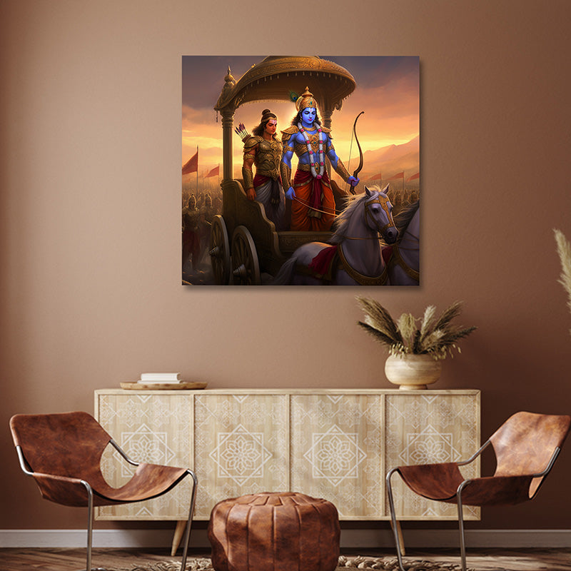 Krishna Arjuna Rath Painting | Mahabharata Krishna Canvas Wall Art ...